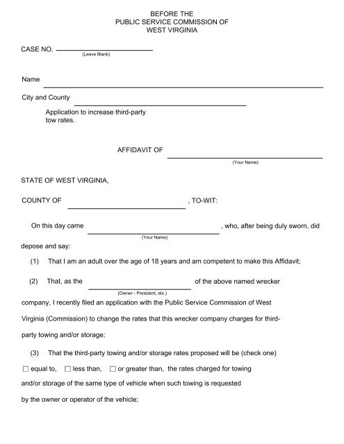 Non-Consent Tow Rate Affidavit - Public Service Commission of ...