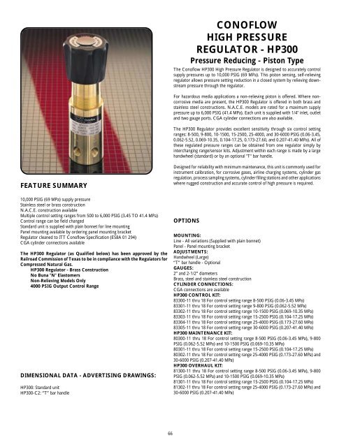 CONOFLOW HIGH PRESSURE REGULATOR - HP300 - ITT Conoflow