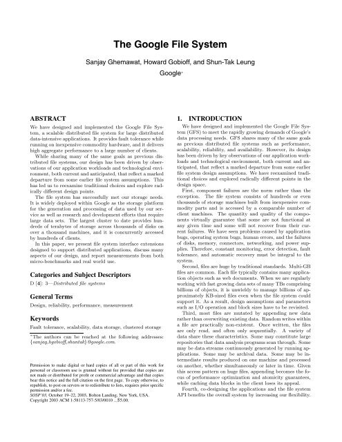 The Google File System - Research at Google