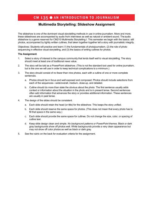 Multimedia Storytelling: Slideshow Assignment handout and rubric