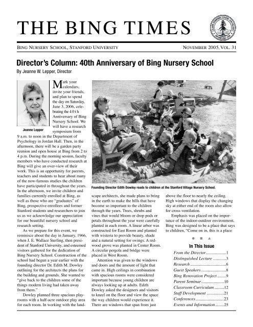 THE BING TIMES - Bing Nursery School - Stanford University