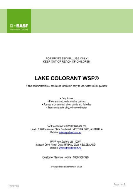 LAKE COLORANT WSPÂ® - Pest Control Solutions - BASF