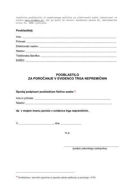 Pooblastilo za poroÄ anje v ETN_FIZIÄ NA OS-FIZIÄ NA OS