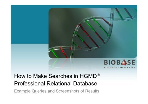 Example Queries & Screenshots - BIOBASE Biological Databases