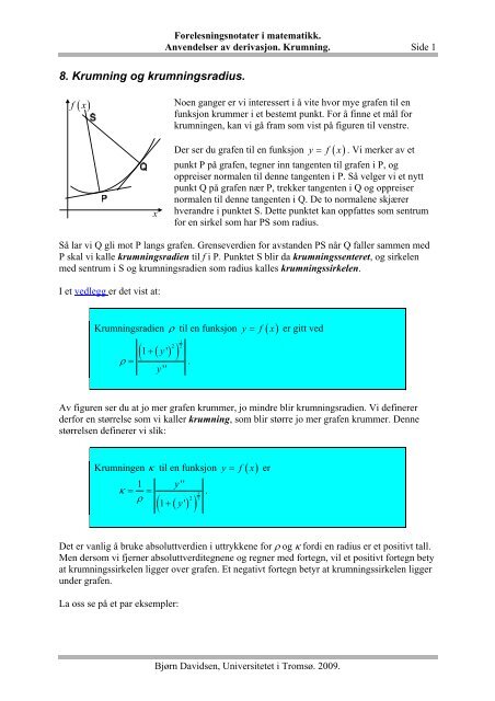8. Krumning og krumningsradius. - Universitetet i TromsÃ¸