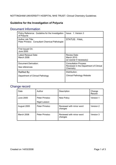 Document Information Change record - Nottingham University ...