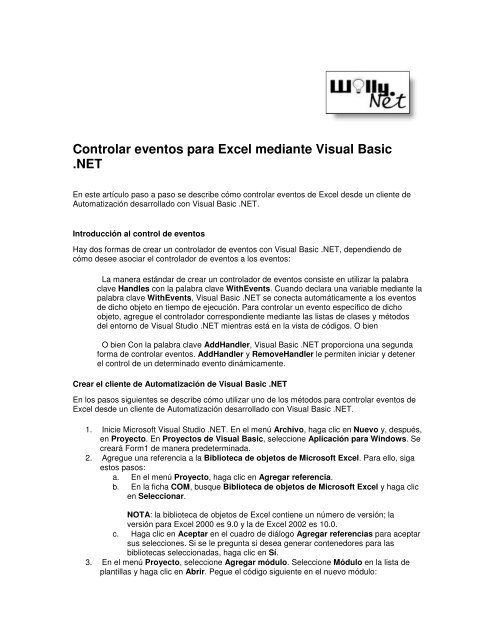 Controlar eventos para Excel mediante Visual Basic .NET - Willy .Net