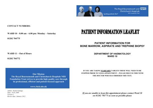 Bone marrow information leaflet - Royal Bournemouth Hospital
