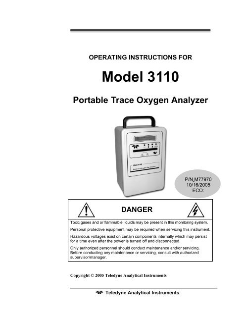 Model 3110 - Teledyne Analytical Instruments