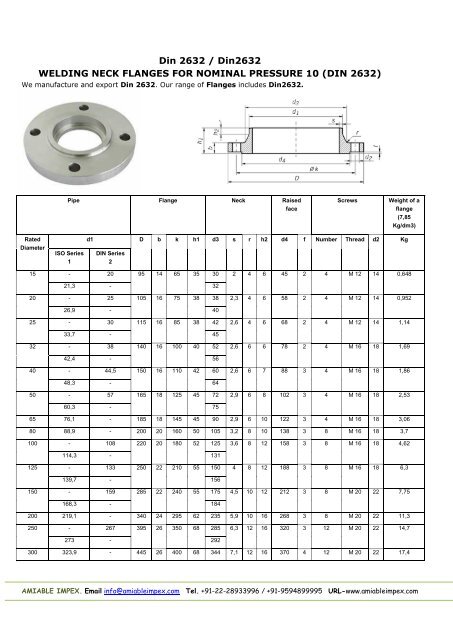Din 2632 / Din2632 WELDING NECK FLANGES ... - Amiable Impex
