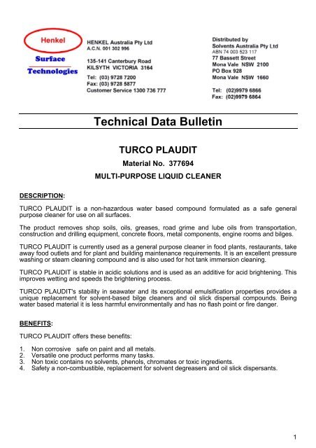 Plaudit (377694) - Solvents