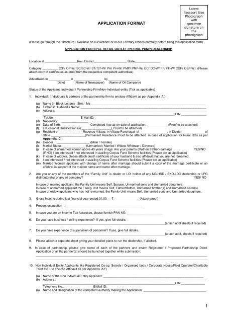 Application format - Bharat Petroleum
