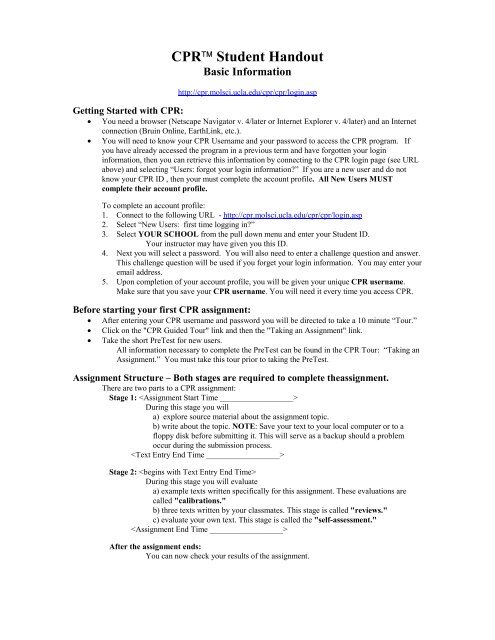 CPR Student Handout - Calibrated Peer Review - UCLA