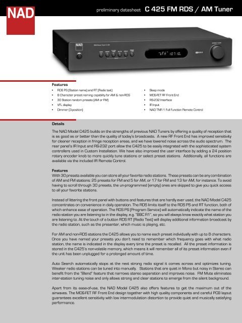 C 425 FM RDS / AM Tuner