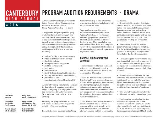 program audition requirements . drama - Canterbury High School