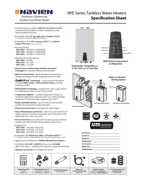 Specification Sheet - Navien