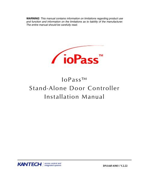 IoPass Stand-Alone Controller, Installation Manual - Norbain
