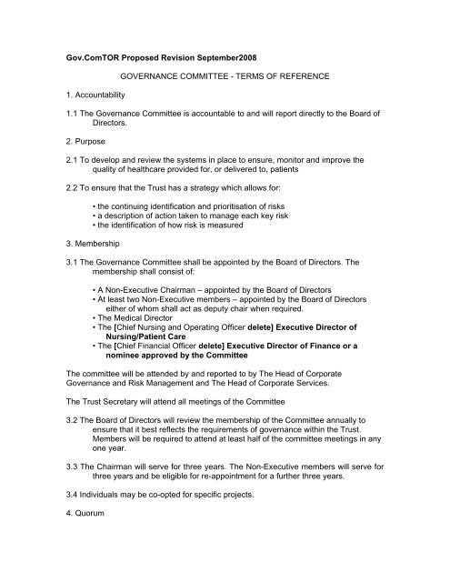 GOVERNANCE COMMITTEE - TERMS OF REFERENCE