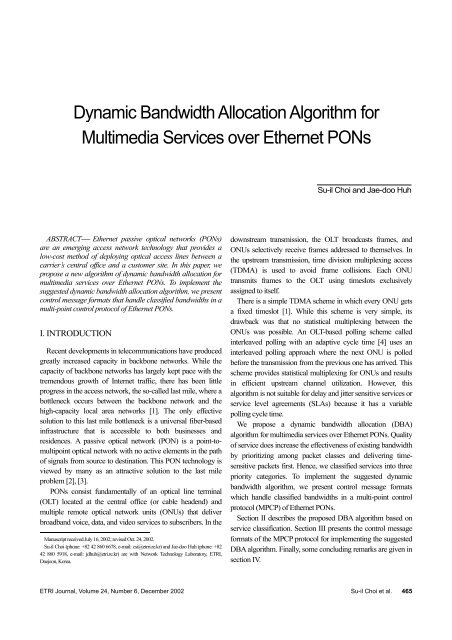 Dynamic Bandwidth Allocation Algorithm For Etri Journal