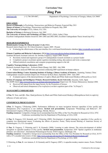 Jing Pan - Department of Psychology - University of Georgia