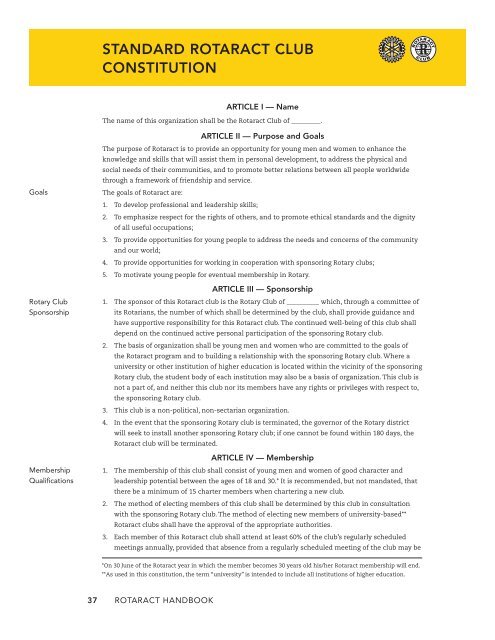 STANDARD ROTARACT CLUB CONSTITUTION - Rotary International