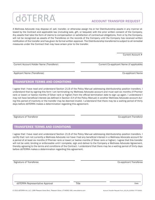 Account Transfer Request Form - dōTERRA Tools