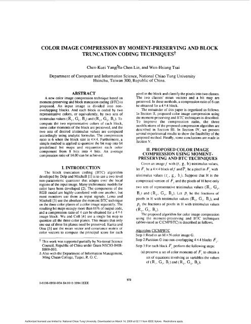 Color image compression by moment-preserving and block ...