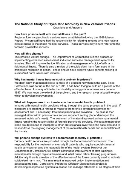 Question and answer sheet [PDF,24KB] - Department of Corrections