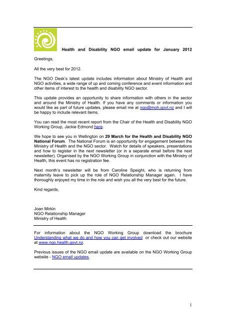 Health and Disability NGO email update ... - Ministry of Health