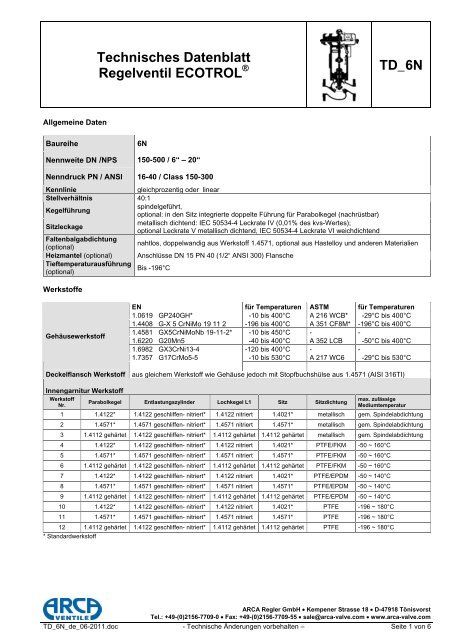 Technisches Datenblatt Regelventil ECOTROL TD_6N - Von Rohr ...