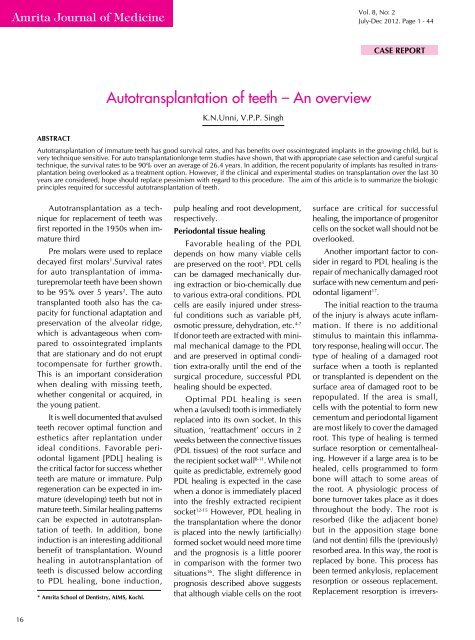 Autotransplantation of teeth â An overview