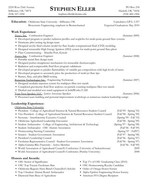 Résumé - Biosystems & Ag Engineering - Oklahoma State University