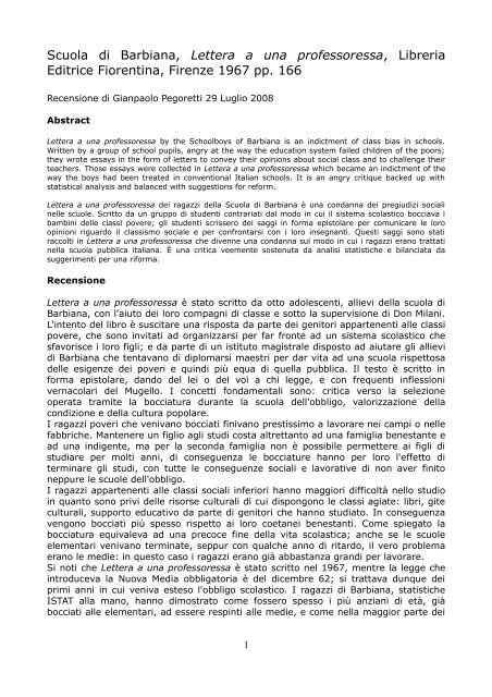 Lettera A Una Professoressa (Don Milani, Barbiana) PDF, 45% OFF Lettera A Una Professoressa (Don Milani, Barbiana) PDF, 45% OFF