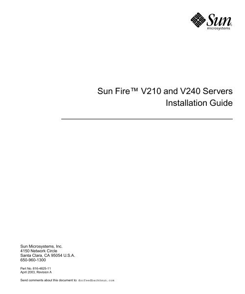 Sun Fire V210 and V240 Servers Installation Guide