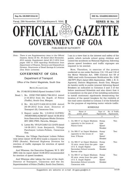 GOVERNMENT OF GOA - Goaprintingpress.gov.in