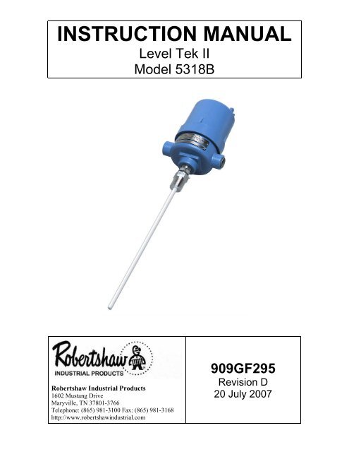 Model 5318B - Robertshaw Industrial Products