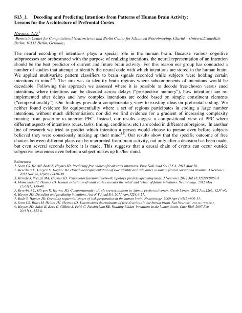 S13_1. Decoding and Predicting Intentions from Patterns of Human ...