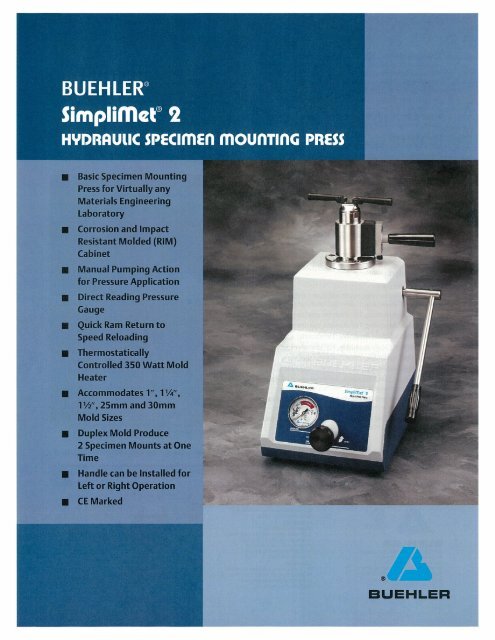 Buehler SIMPLIMET 2 Specifications