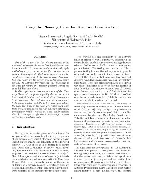 Using The Planning Game For Test Case Prioritization Software