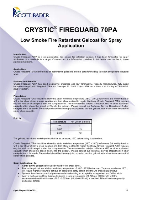 Crystic Fireguard 70PA Gelcoat - English - Scott Bader