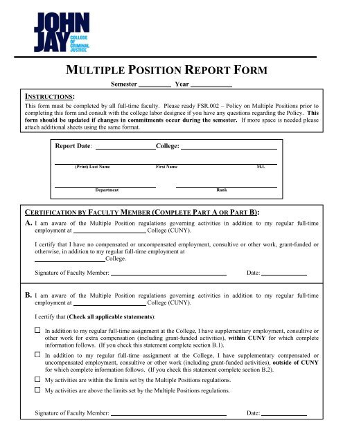 MULTIPLE POSITION REPORT FORM - CUNY