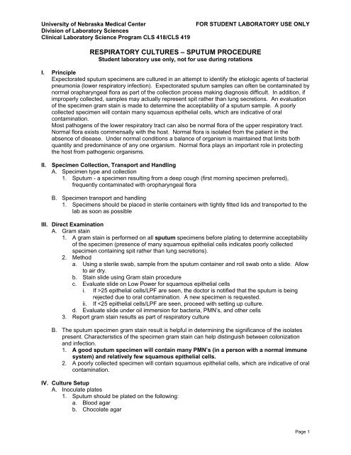 RESPIRATORY CULTURES – GENERAL PROCEDURE
