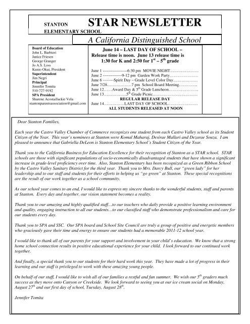 STAR NEWSLETTER - Stanton Elementary