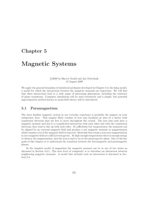 Chapter 5: Magnetic Systems i - Statistical and Thermal Physics ...