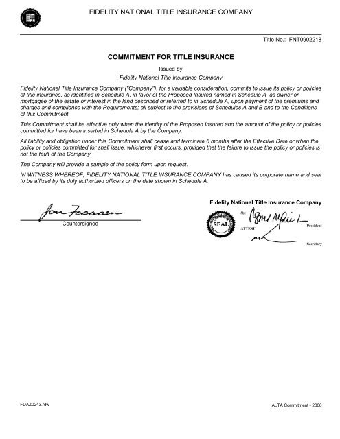 fidelity national title insurance company commitment for title insurance