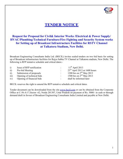 TENDER NOTICE - BECIL
