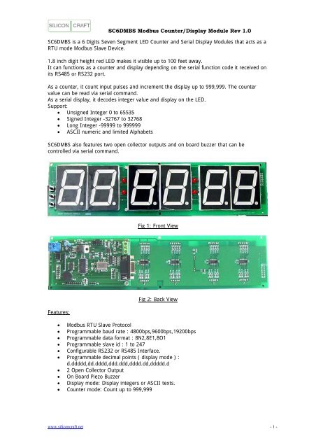SC6DMBS Modbus Counter-Display Module - Siliconcraft.net