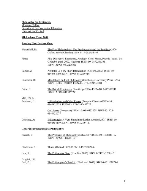 Reading List - University of Oxford