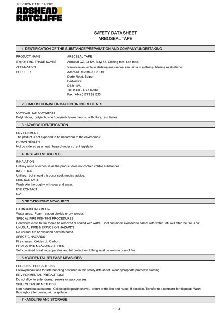 SAFETY DATA SHEET ARBOSEAL TAPE