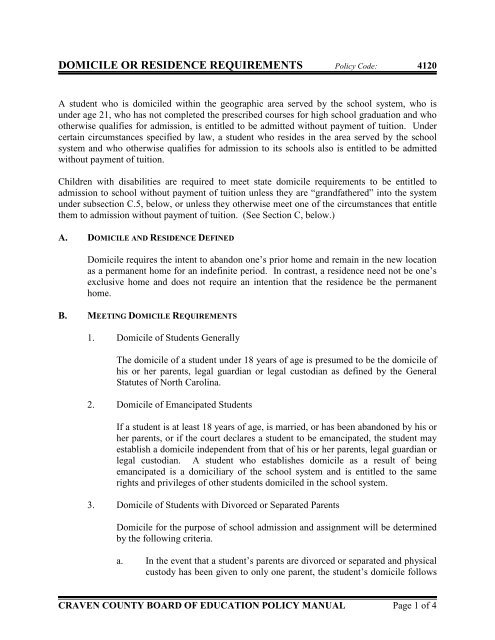 domicile or residence requirements - Craven County Schools